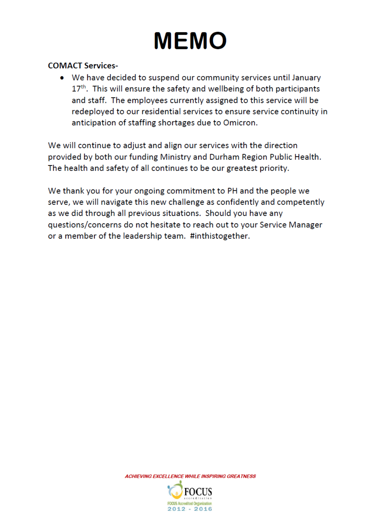 COVID-19 Service Update – Commitment to Continuous Communication ...